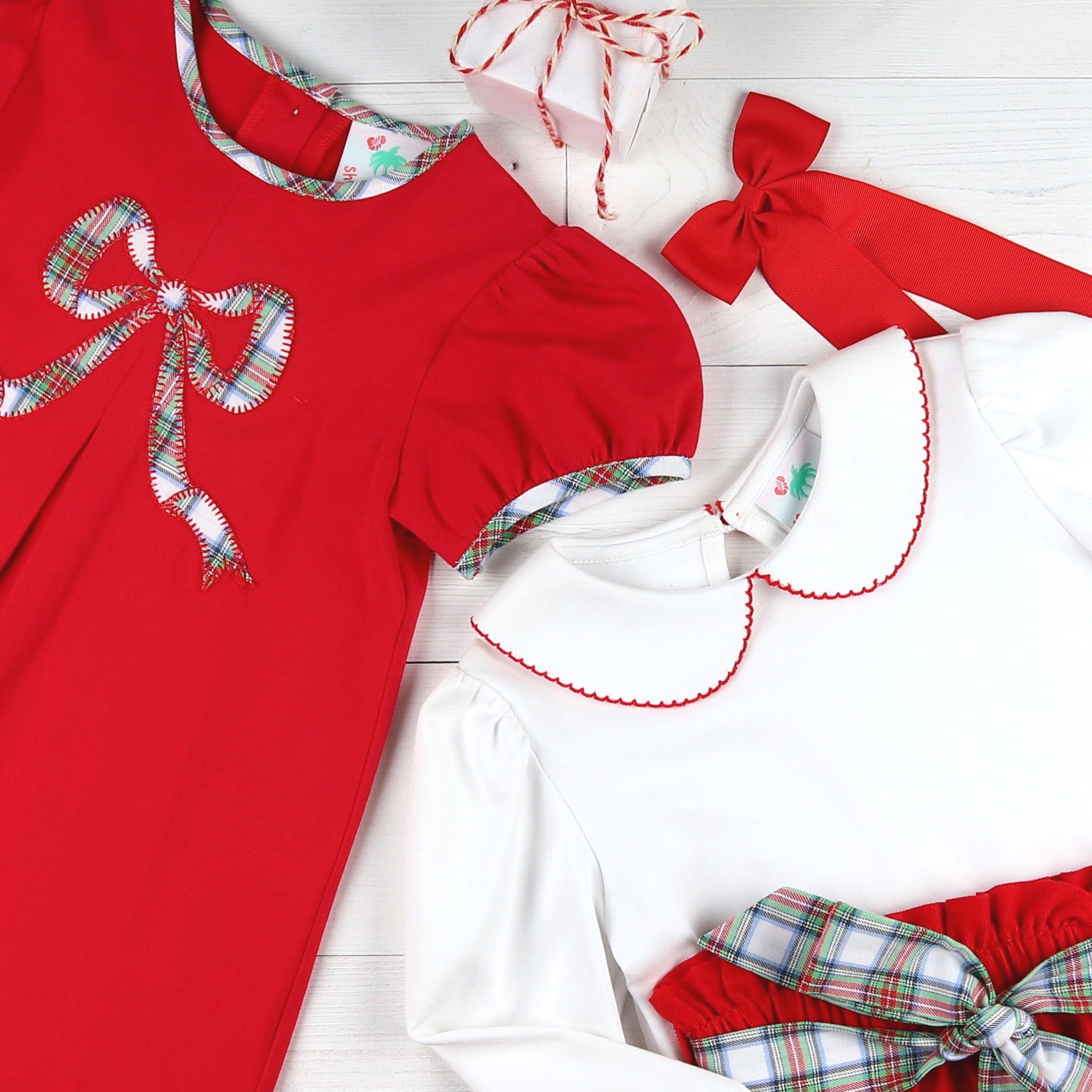 Girls Red Picot Collared Top - Shrimp and Grits Kids