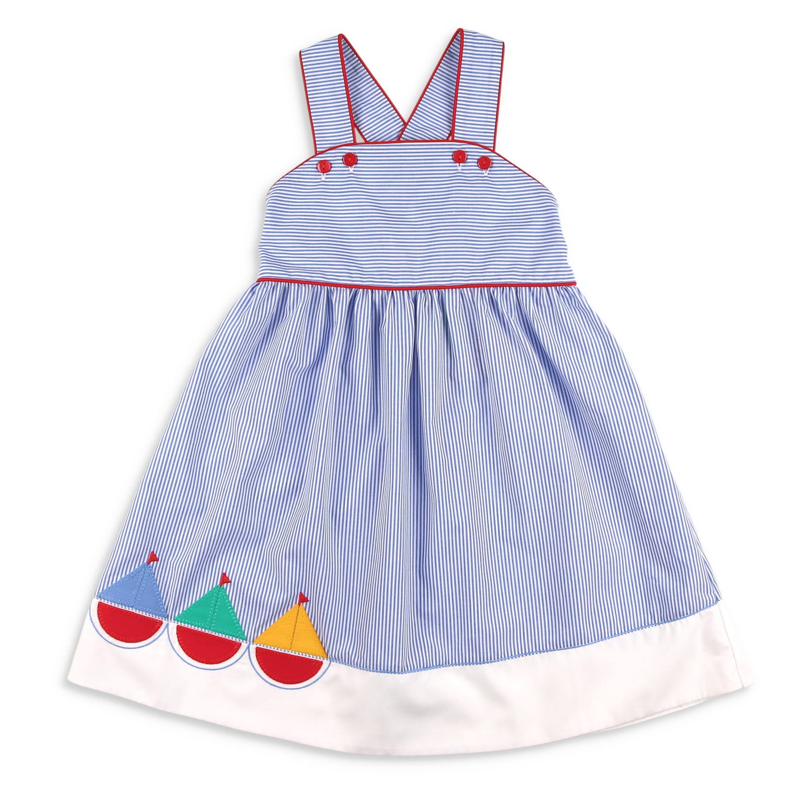 Girls Applique Button Dress - Set Sail – Shrimp and Grits Kids